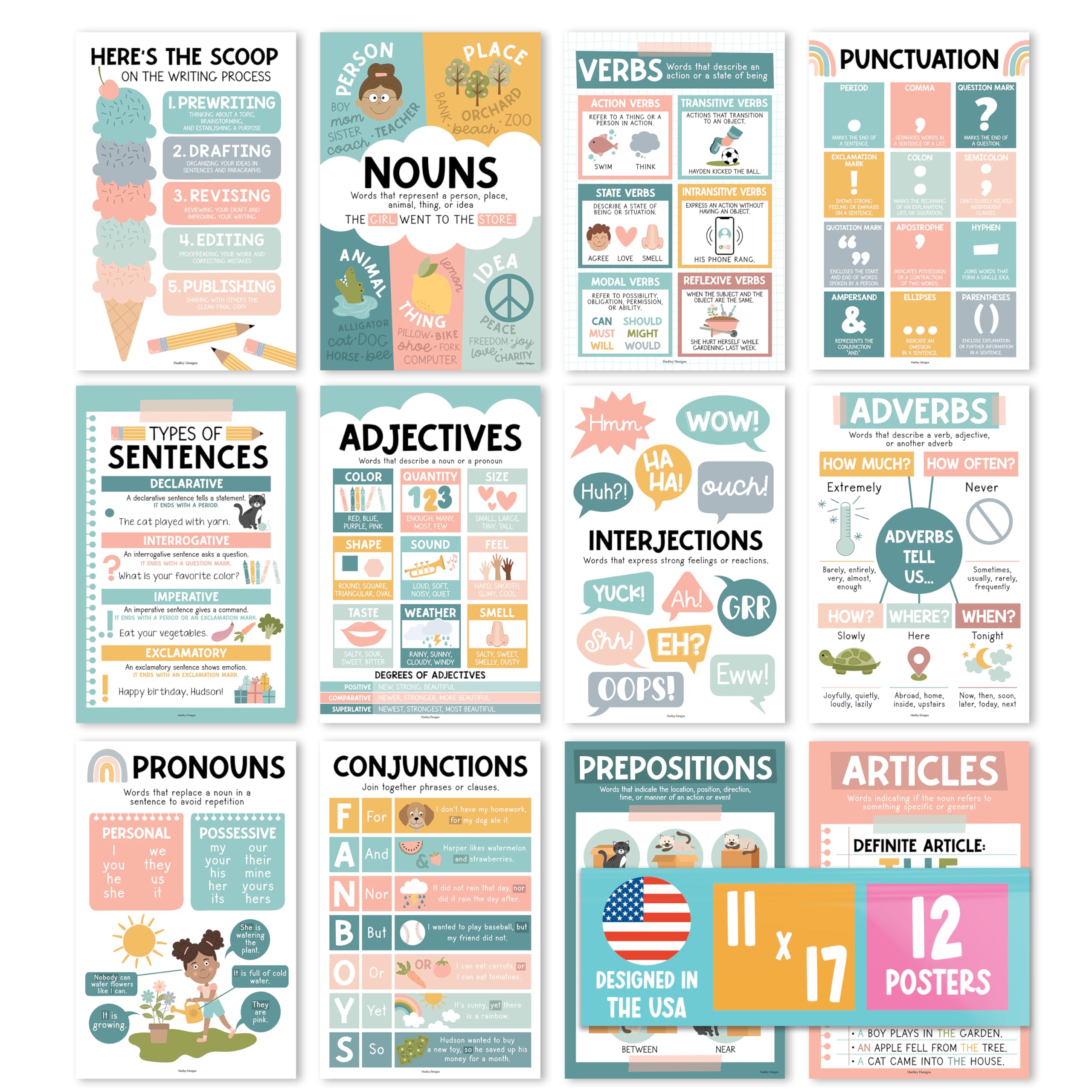 Boho Muted - Parts of Speech Posters – Hadley Designs