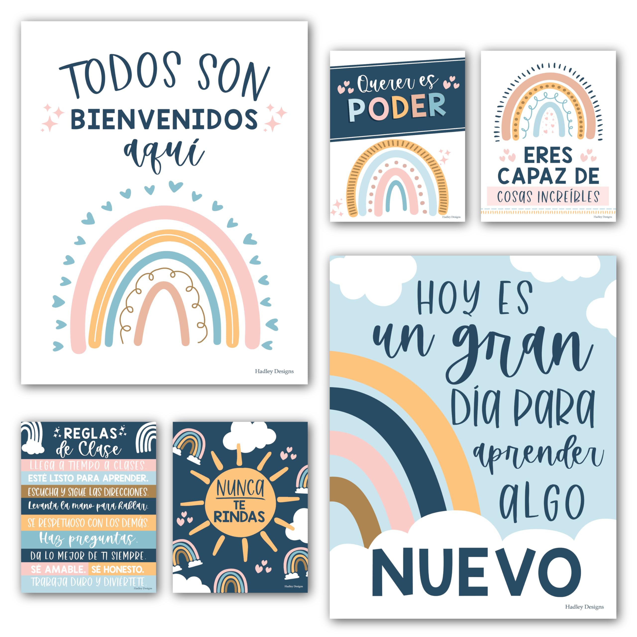 Boho Rainbow Spanish Motivational Classroom Posters – Hadley Designs