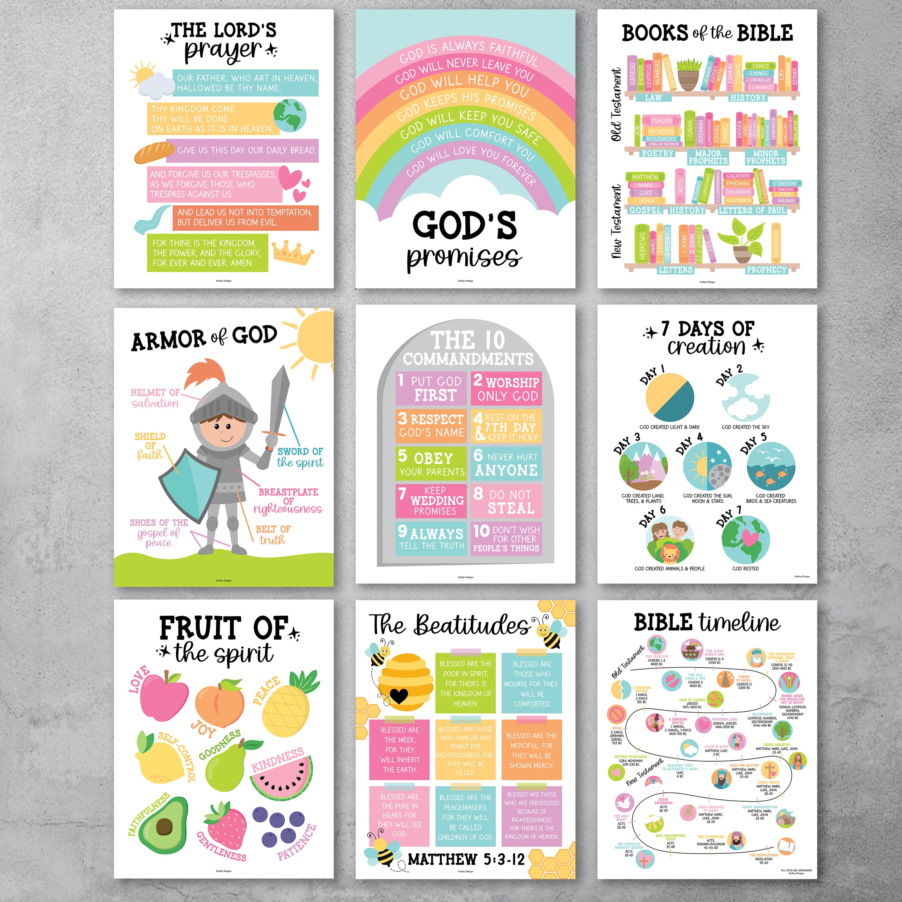 Bible Posters | Set of 9 | Sunday School Posters – Hadley Designs