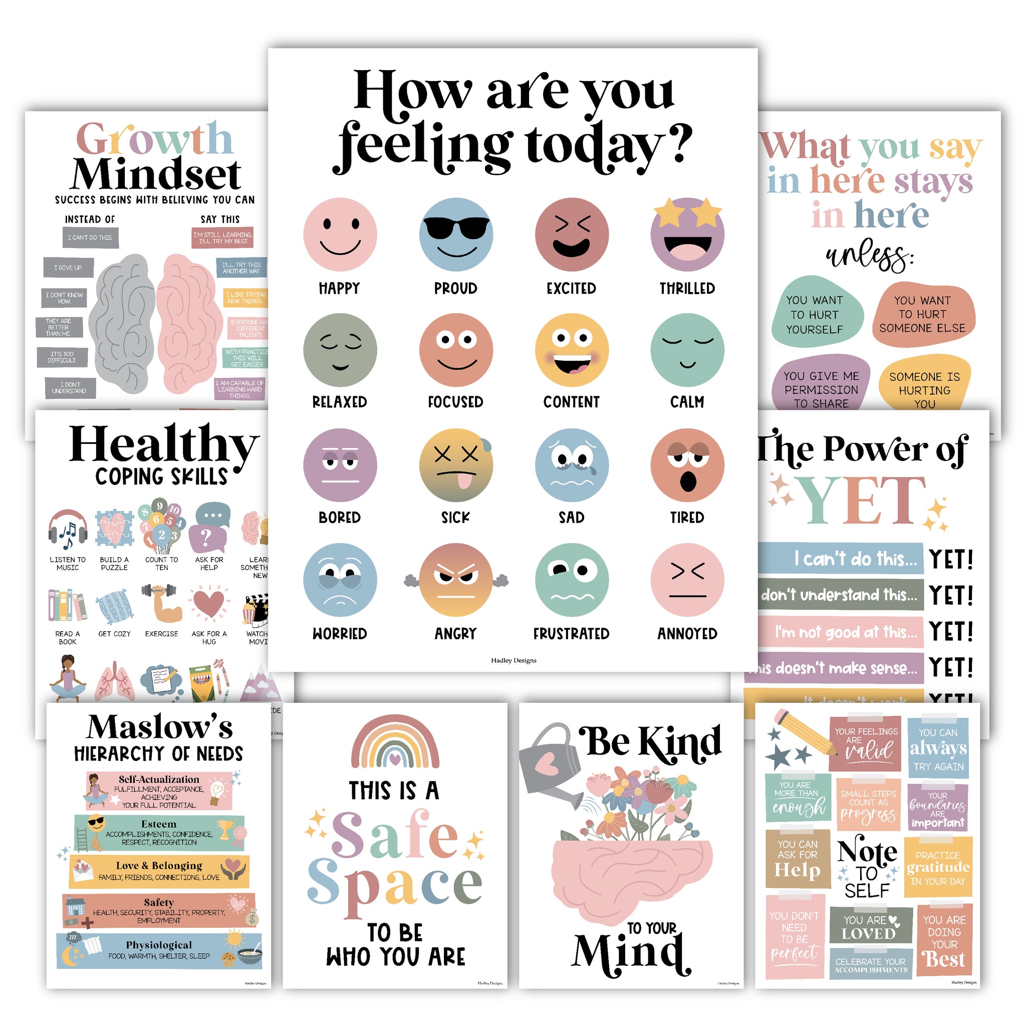 Mental Health Posters | Set of 9 | Educational Posters – Hadley Designs