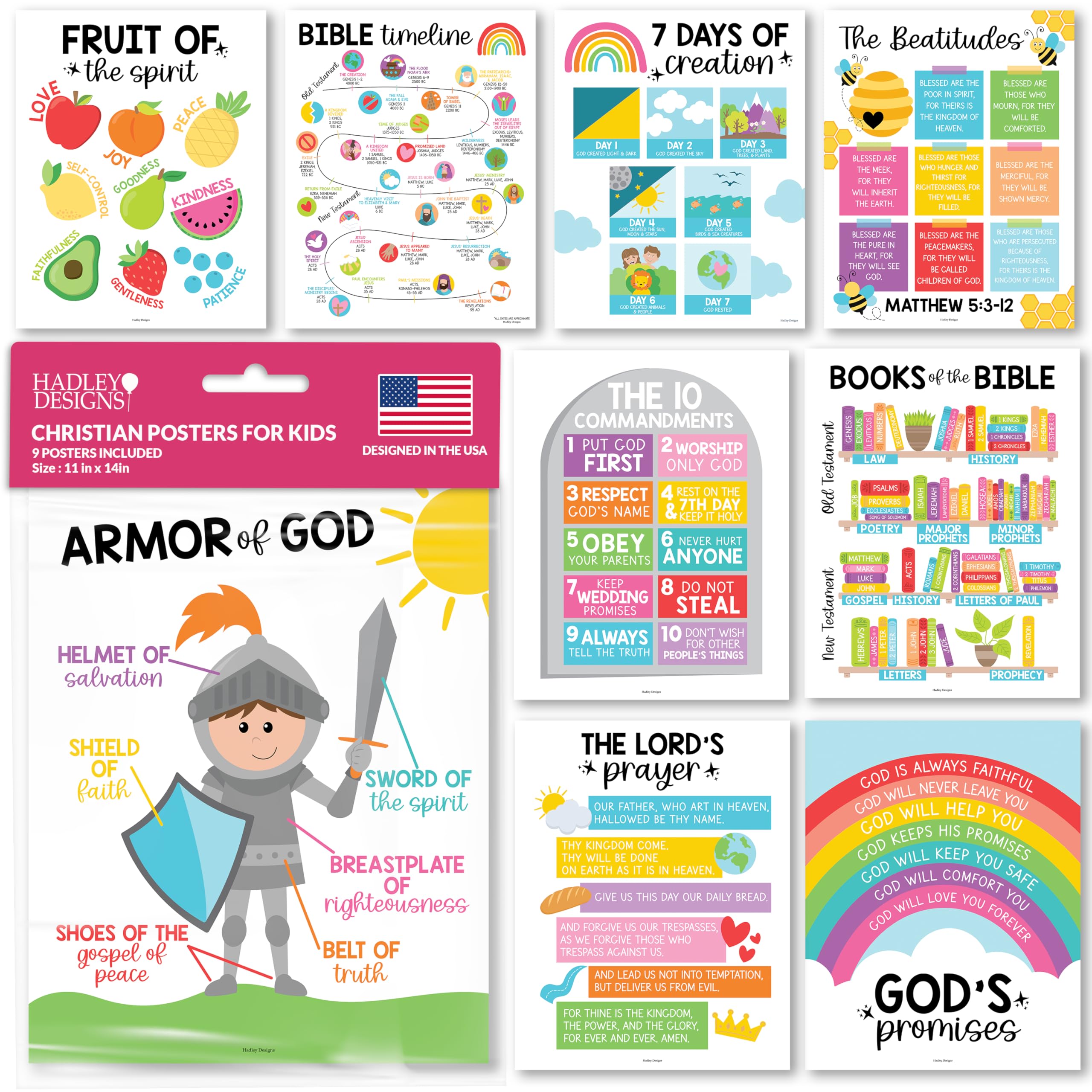 Bible Learning Kit, Colorful 9 Poster Pack – Hadley Designs