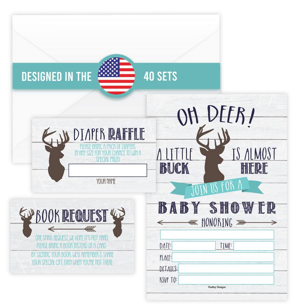40 Baby Shower Invitations for Boy – Includes Diaper Raffle, Book Requ ...