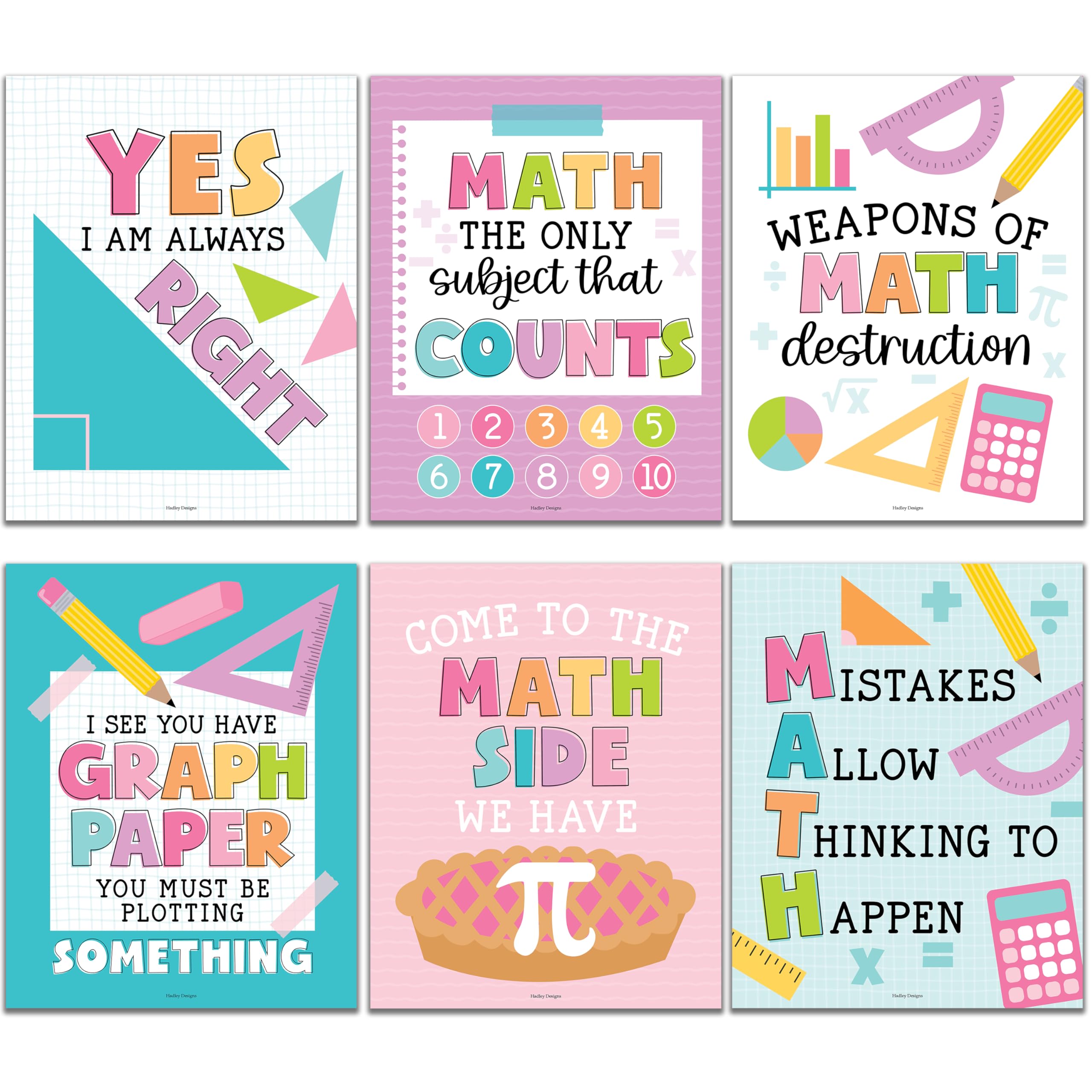 Motivational Math Posters, Colorful Pack of 6 – Hadley Designs