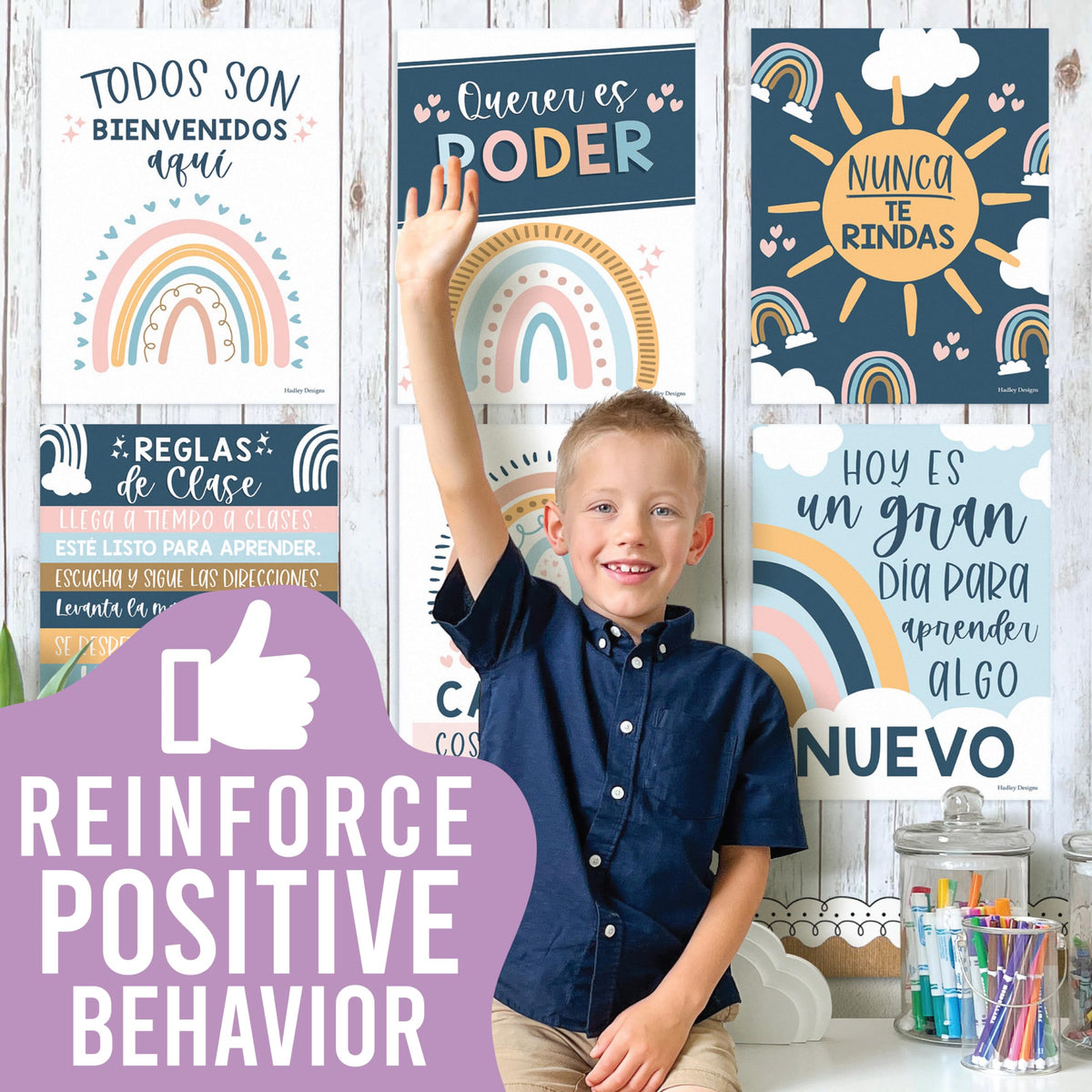 Boho Rainbow Spanish Motivational Classroom Posters – Hadley Designs