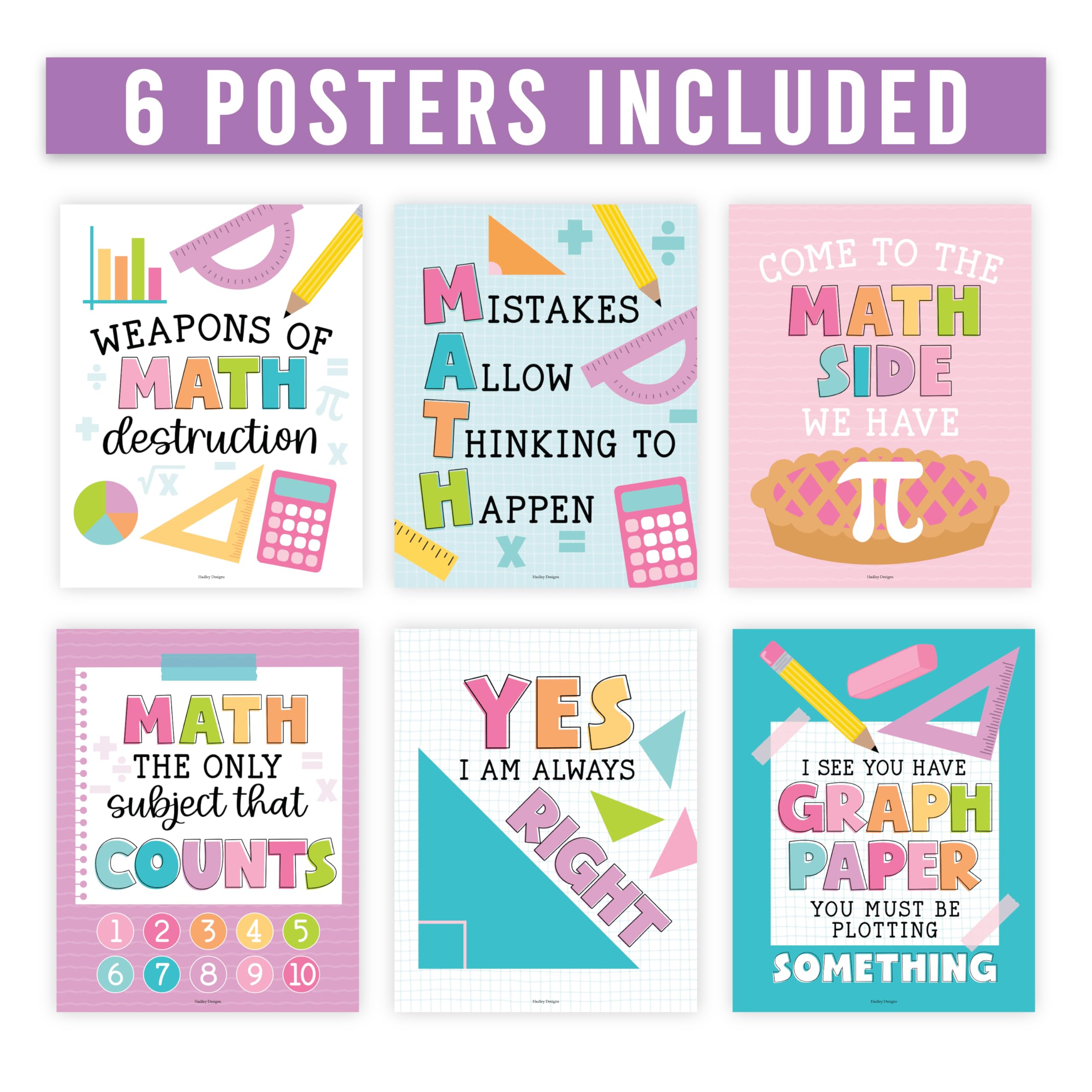 Motivational Math Posters, Colorful Pack of 6 – Hadley Designs