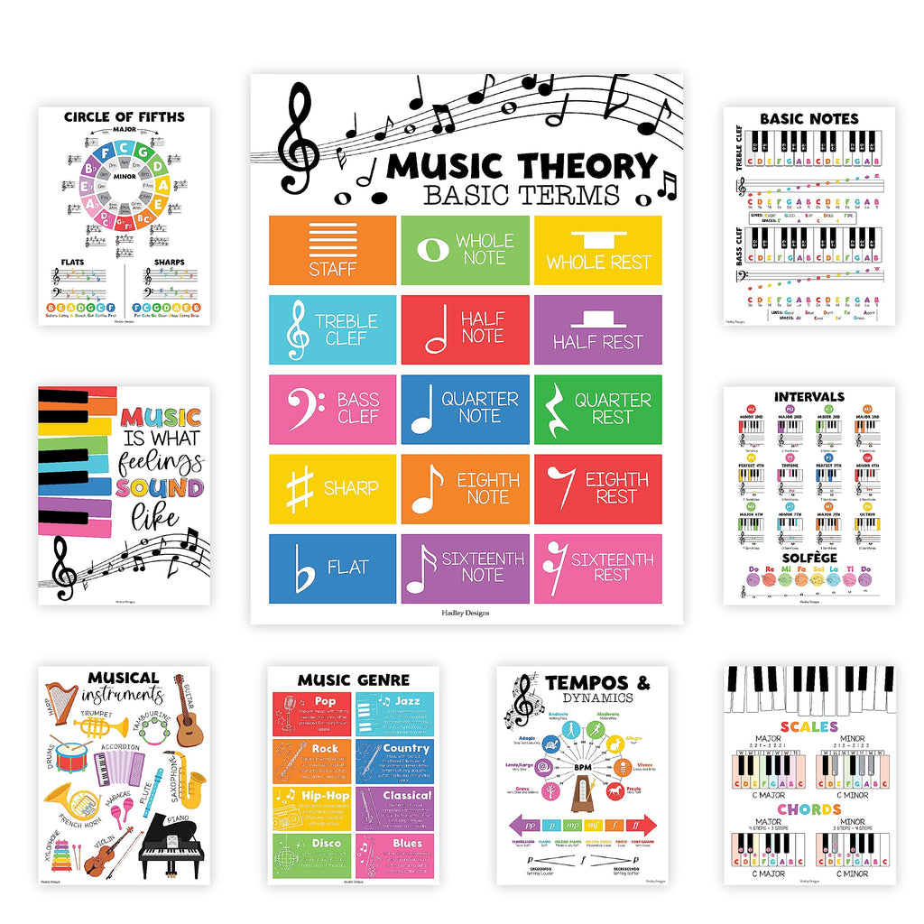 Music Classroom Posters, Colorful Pack of 9 – Hadley Designs