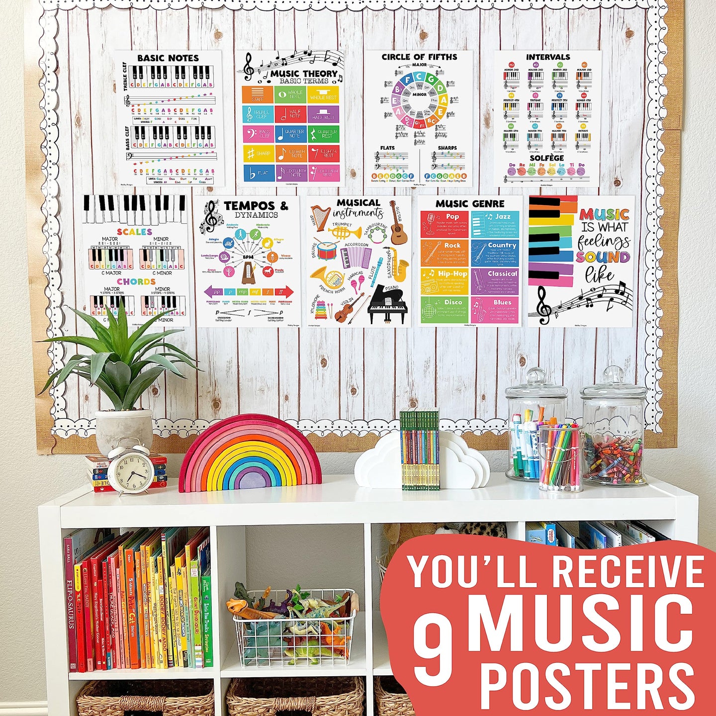 Music Classroom Posters, Colorful Pack of 9 – Hadley Designs
