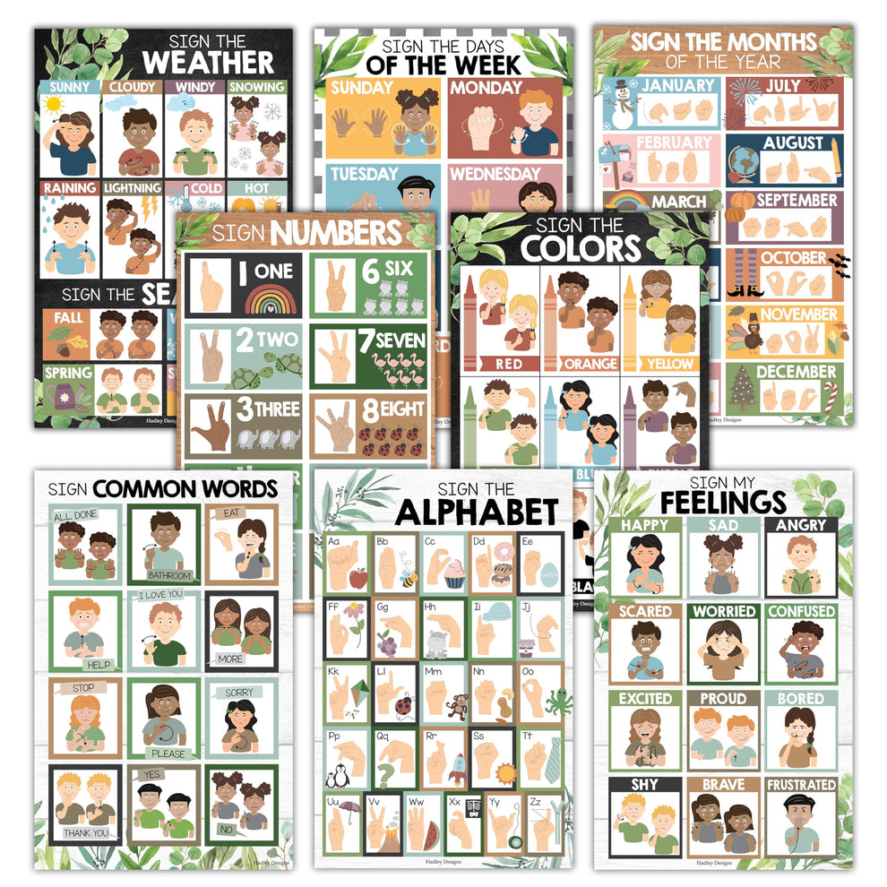 ASL Sign Language Kit: Greenery 8 Poster Set – Hadley Designs