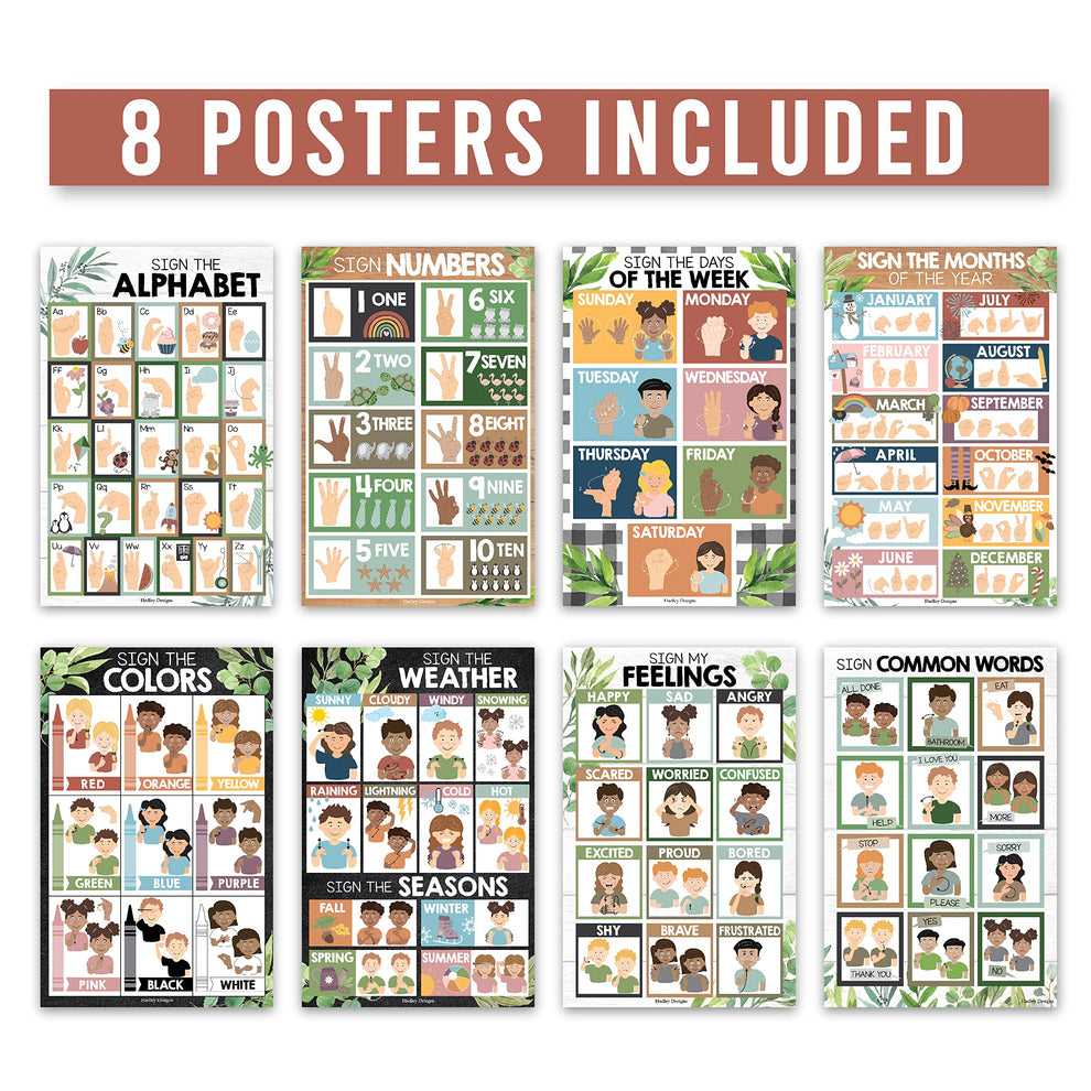 ASL Sign Language Kit: Greenery 8 Poster Set – Hadley Designs