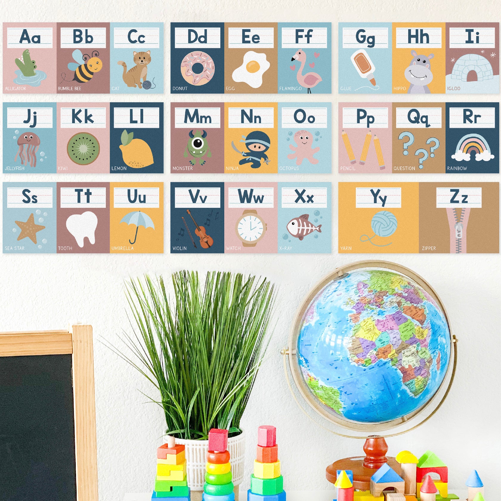 Set of 12 Colorful Alphabet Posters for Kids' Rooms & Classrooms ...