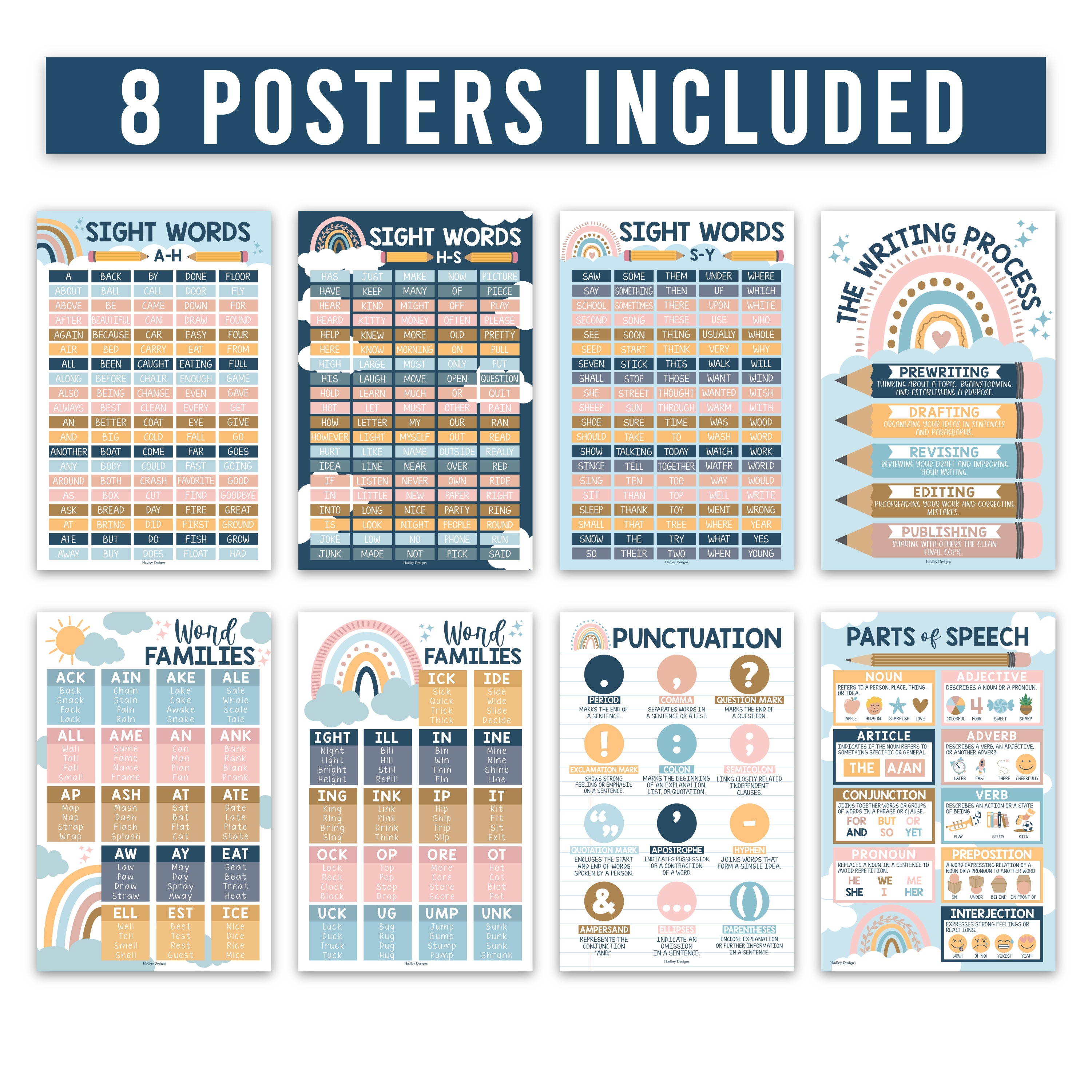 Sight Word Posters Set of 8 for Classrooms & Homeschooling – Hadley Designs