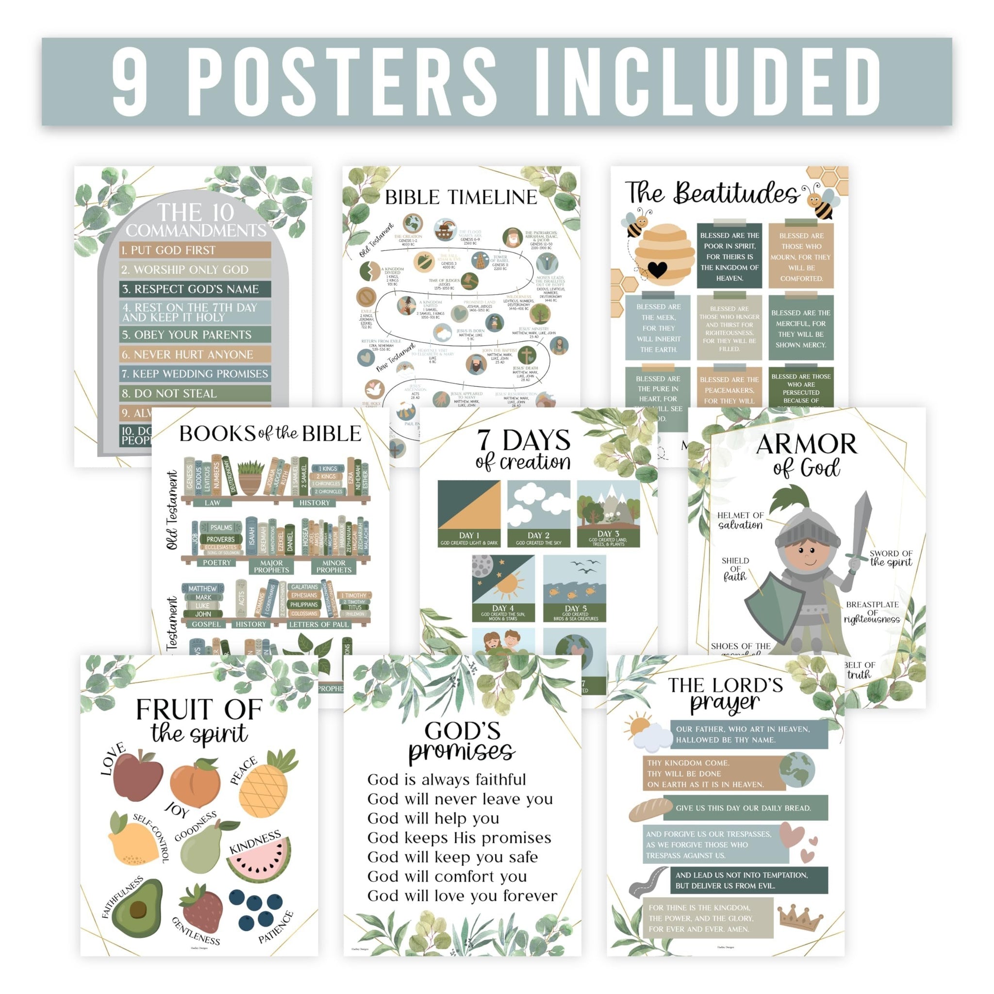 Bible Posters | Set of 9 | Sunday School Posters – Hadley Designs